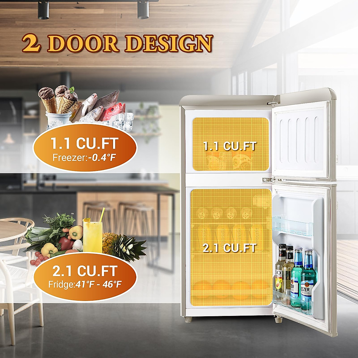 Tymyp FLS-80G-cream-ZQL11 Compact Refrigerator, Cream