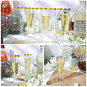 150 Pcs Champagne Flutes Plastic Champagne Glasses Clear Disposable Champagne Flutes Crystal Champagne Flutes Plastic Wine Glasses Plastic for Wedding Toasting Flutes Party Cocktail Cups (Gold)