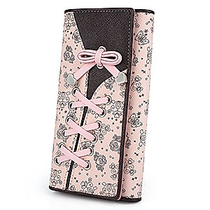 UTO-Wallet-for-Women Large Capacity PU Leather Pink Card Holder Phone Case Zipper Pocket Purse Clutch 204 (Pink)