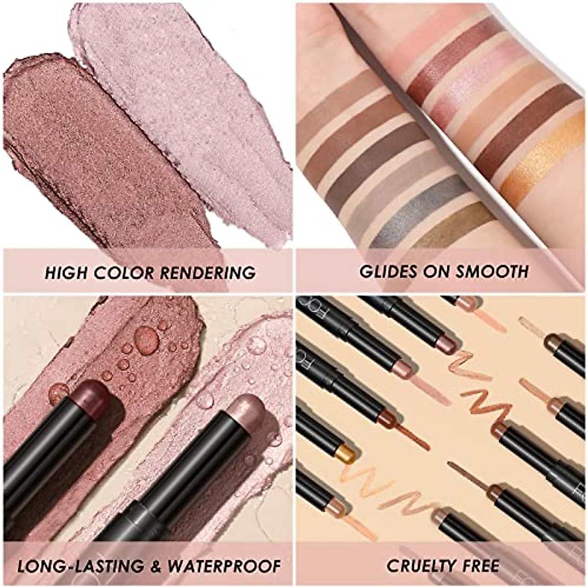 FOCALLURE 2 Pcs Shimmer Cream Eyeshadow Stick,Brightener Eyeshadow Pencil Crayon,Highlighter Eye Shadow Stick Sets with Crease-proof Formula,Long Lasting Waterproof Eye Shadow Make Up,Silky Peach