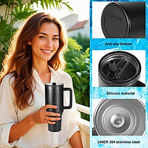 ORJUHA 40 Oz Travel Tumbler - Modern 100% Leakproof Reusable Insulated Tumbler with Handle and flip Straw - Stainless Steel Travel Mug Cupholder Friendly-Gifts for Women & Men (Honeydew)