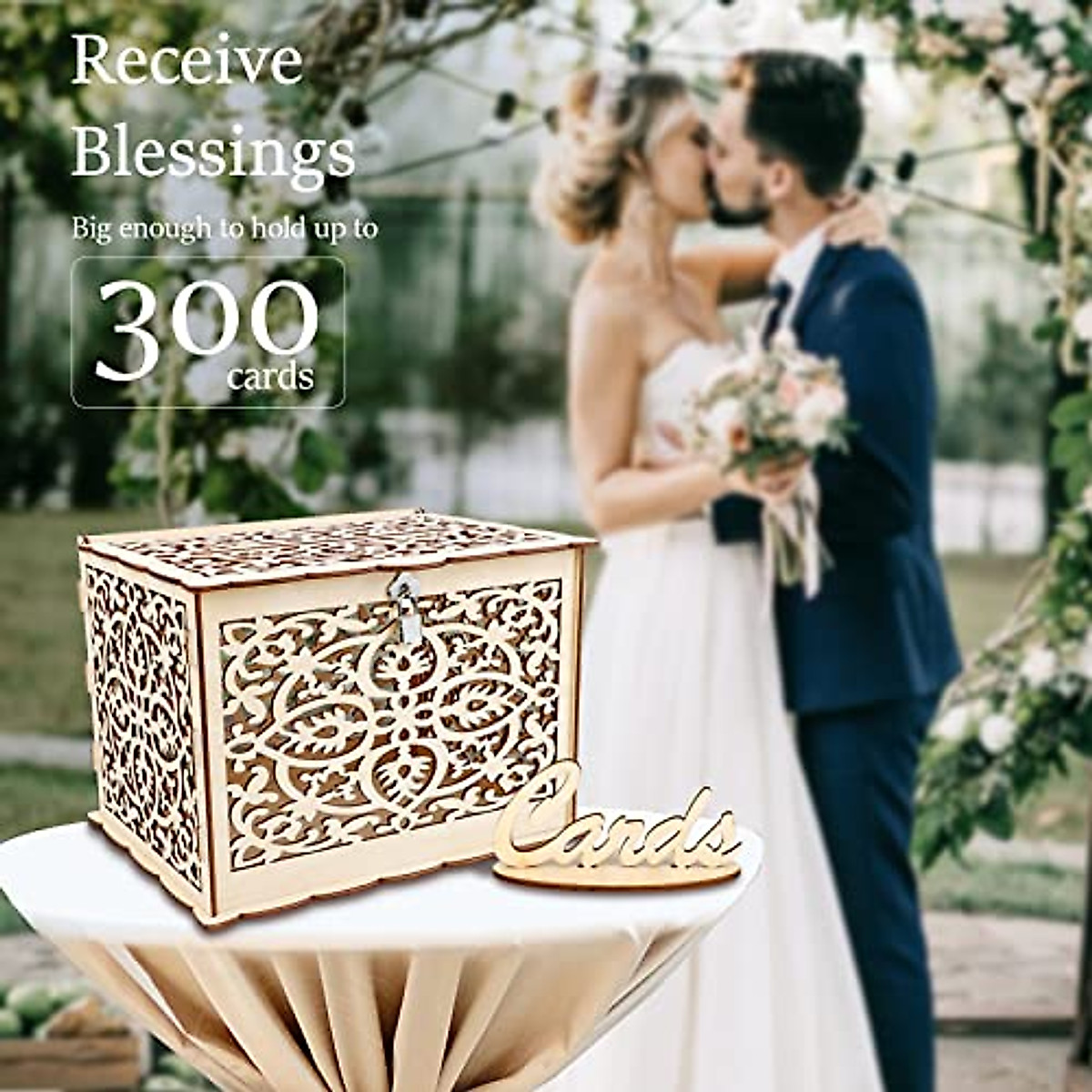 OurWarm DIY Wedding Card Box with Lock Rustic Wood Card Box Gift Card Holder Card Box Perfect for Weddings, Baby Showers, Birthdays, Graduations Hold up 225 Cards