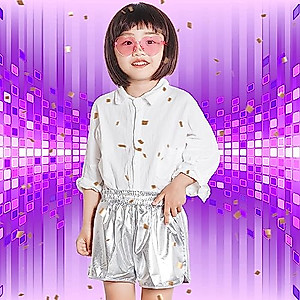Bskifnn Metallic Shorts for Girls Sparkly Hot Dance Pants with Heart Shape Sunglasses (as1, Age, 6_Years, 7_Years, Sliver)