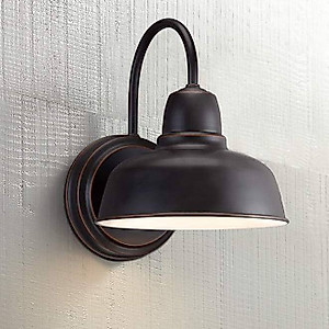 John Timberland Urban Barn Rustic Industrial Farmhouse Outdoor Wall Light Fixtures Set of 2 Bronze Gooseneck Arm 11 1/4" for Exterior Deck House Porch Patio Outside Garage Front Door Garden