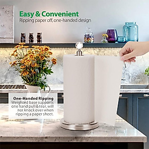 Paper Towel Holder Stand with Sturdy Base, Elegant Crystal Knob, Free Standing Paper Towel Holder Countertop One-Handed Ripping Paper Off