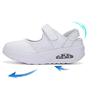 CYBLING Women's Mesh Walking Shoes Breathable Shake Shoes Platform Nurse Shoes Mary Jane Sneakers White