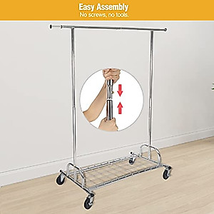 ALBOMI Adjustable Commercial Clothes Rack Heavy Duty On Lockable Wheels, Large Portable Clothing Rack For Hanging Clothes, Rolling Garment Racks With 1 Rod & Shelf For Entryway Bedroom Balcony