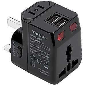 Targus World Travel Power Adapter with Dual USB Charging Ports for Laptop, Phone, Tablet, or Other Mobile Device (APK032US)