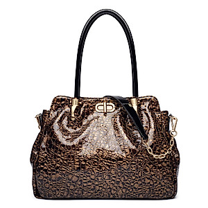 FEIMINA Genuine Leather Tote Bag, Leather Purse for Woman, Top Handle CrossBody Bag Patent Leather Shoulder Bag with Strap