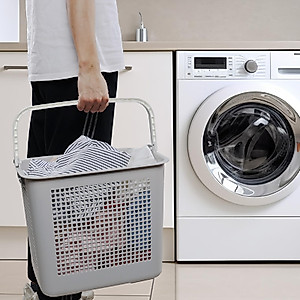 Fabnati 35 Liter Plastic Laundry Basket with Carry Handle, 4 Pack Clothes Hamper, Gray