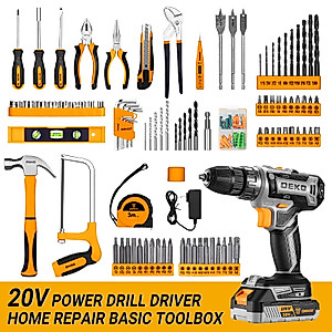 Cordless Drill Tool Kit Set: 20V Power Drill Tool Box with Battery Electric Drill Driver for Men Home Hand Repair Basic Toolbox Tools Sets Drills Case