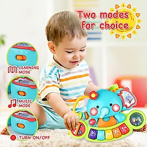 Kidpal Baby Musical Toys for 3 6 9 12 18 Months Boys & Grils, Elephant Music Keyboard Piano Toy for Infant Kids Toddler 1 2 Year Old, Educational Light Up Toy with Fine Motor, Gift for Newborn Baby1
