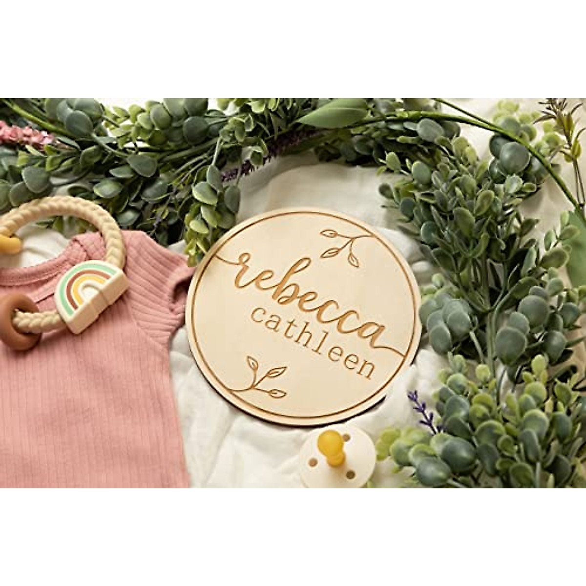 Baby Announcement Sign, Hospital Sign, Gender Reveal Baby Photo Props, Wooden Name Sign, Baby Shower Gift, Birth Stat, Laser Birth Engraved Round (Design 3)