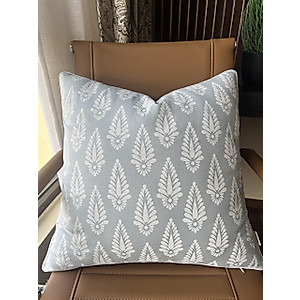 VAGMINE Block Printed Decorative Square Accent Throw Pillow Cover - Sofa, Chair, Couch, Living Room, Bedroom, Farmhouse Home Decor - Block Booti-Robins Egg, 24x24 Inches