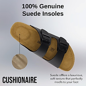 CUSHIONAIRE Men's Lane Cork footbed Sandal with Adjustable Buckle Straps +Comfort, Black Nappa 8
