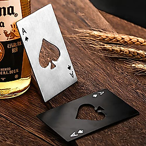 zoocm Poker Card Stainless Steel Flat 2 Pcs Beer Opener, Portable Ace of Spades Credit Card Size, Can Opener for Wedding Party Bar (Black), (MAN002)