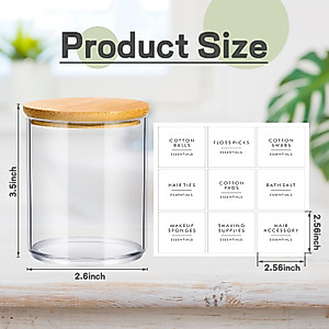 Yaomiao 6 Cotton Pad Holder Bathroom Container, 10 oz Cotton Ball Swabs Dispenser, Clear Plastic Apothecary Jar Organizer with Bamboo Lids for Storage Floss Pick Makeup(Wood Color)