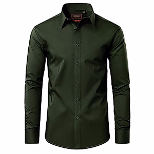 Lion Nardo Dress Shirts for Men Long Sleeve Mens Dress Shirts Regular Fit Casual Button Down Shirts Cotton Dress Shirts Army Green