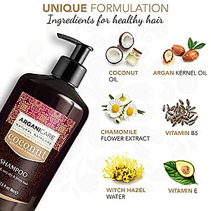 Arganicare Hydrating Coconut Oil Shampoo for Dry Hair Repair & Frizz Control - Hair Growth Shampoo for Men & Women Enriched with Organic Argan Oil, Witch Hazel, and Chamomile | 13.5 fl Oz