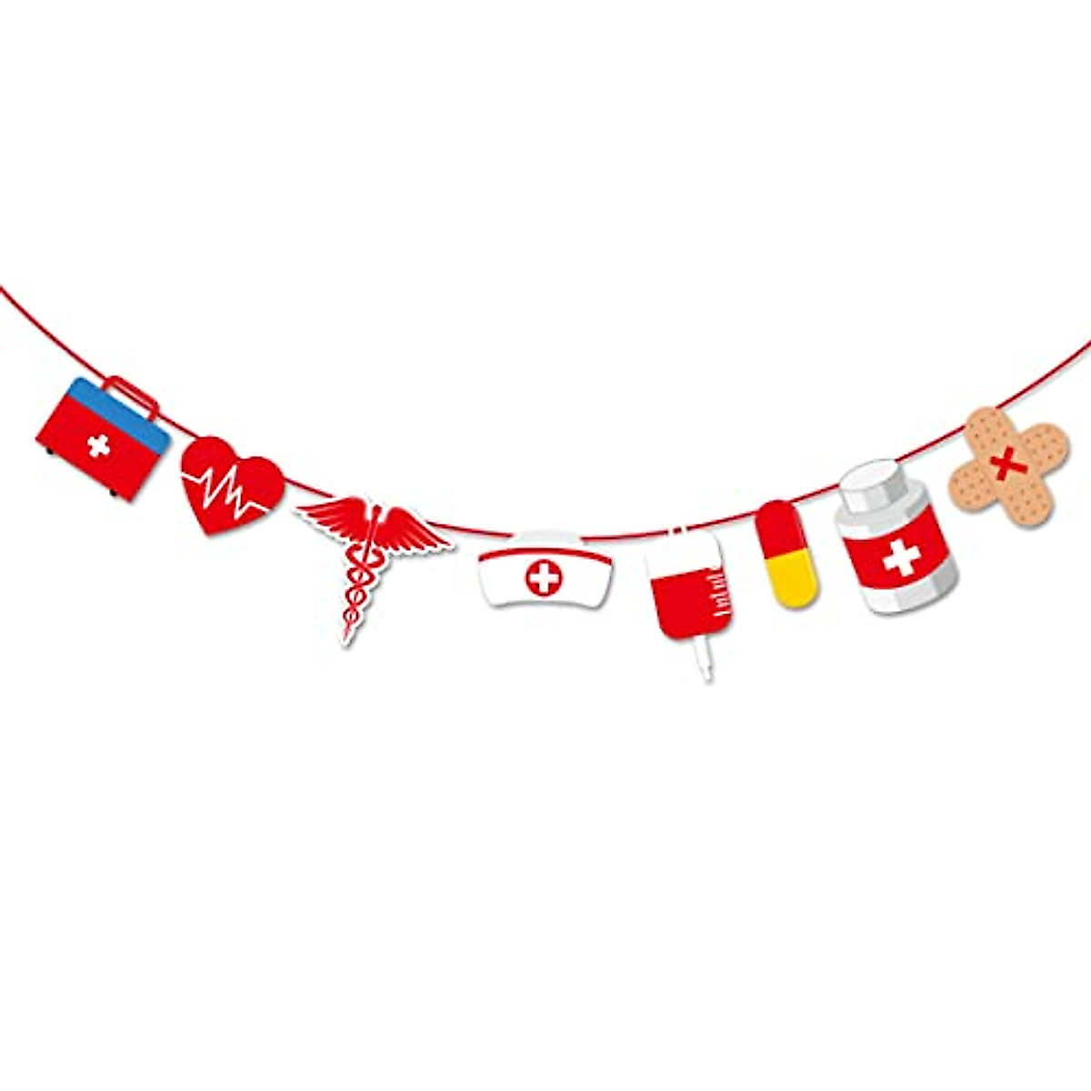 Morndew Doctor Nurse Cap Heart Design Medicine Cabinet Pill Banner for Hospital Rn Theme Party Medical School Graduation Party Nurse Day Party Birthday Party Decorations