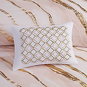 Comfort Spaces Nero Metallic Comforter Fun Print for Girls Bedroom Modern Bedding Set, All Season Cover, Matching Sham, Full/Queen(90"x90"), Abstract Marble Blush 4 Piece