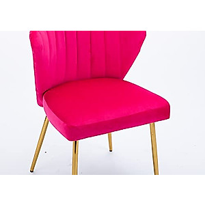 ZOBIDO Set of 2 Accent Chair Glam Velvet Dining Room Side Chair with Golden Metal Legs Tufted Back Accent Chair for Home Living Room/Bedroom/Beauty Room/Dining Room (Rose red)