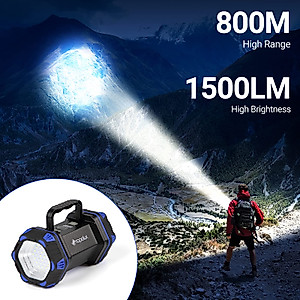 Led Camping Lantern Rechargeable, Camping Flashlight 1500LM, 8 Light Modes, Camping Lights 4800 Capacity, Portable Bright Flash Light for Emergencies, Power Outages, Hurricane, (Blue 2Pack)