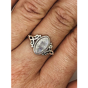 Koral Jewelry Cut Marquise Moonstone Ethnic Delicate Ring 925 Sterling Silver Vintage Tribal Gipsy Boho Look (7)