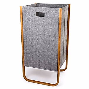 Truu Design, Grey CTG, Modern Foldable Woven Paper Laundry Hamper with Bamboo Frame, 14.2 x 27.5 inches