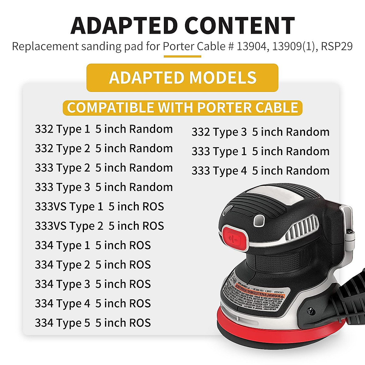 2 Pack 5 Inch 5 Hole Orbital Sander Replacement Pad for Porter Cable 333 333VS Random Orbit Sanders - Hook and Loop Sanding Pad Parts for Porter Cable 13904/13909