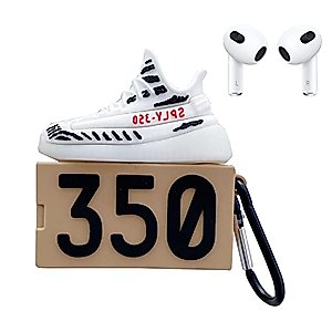 Ponnky for AirPod 3rd Generation Case Cute Trendy Unique for Air Pods 3 (2021) Cases Cover Hypebeast Funny Design 3D Shoe Fancy Fashion Soft Shockproof Silicone for Men Teens (350 White)