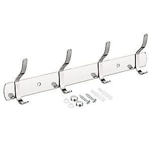 uxcell Coat Hook Rack, Stainless Steel Wall Mounted Coat Rack with 4 Hooks Hook Rail Wall Hangers for Hanging Bedroom Bathroom Silver