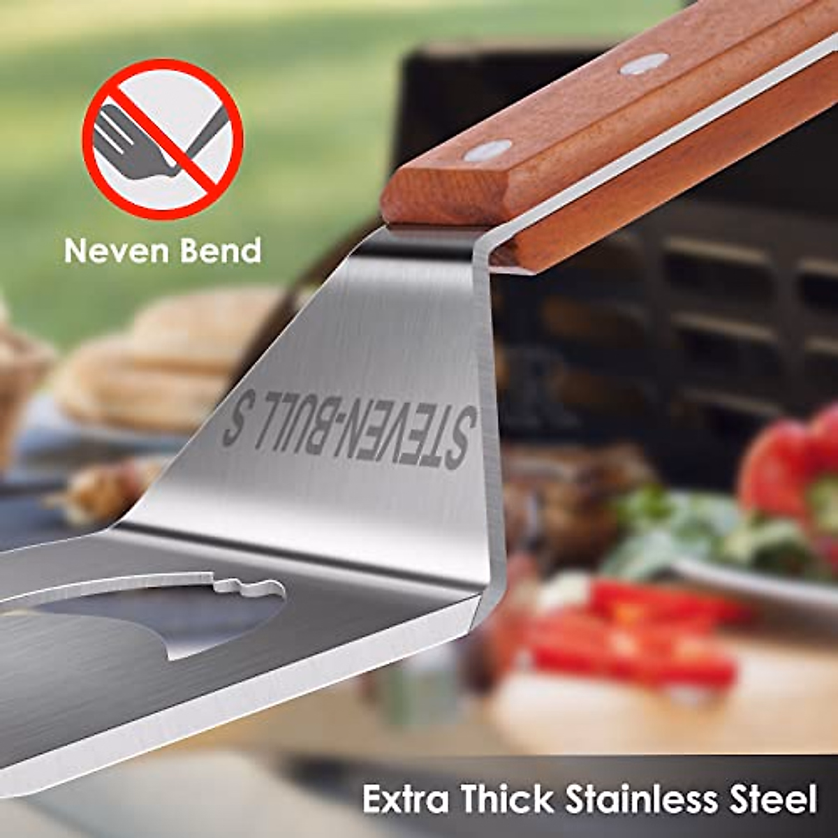 BBQ Grill Accessories for Gas Grill, Charcoal Grill. 7 in 1 Spatula with Scraper, Grill Tools for Outdoor Grill,18" Barbecue Grill Utensils. Dad Gifts, Father's Day Gifts, Gifts for Men, Dad, Husband.
