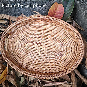 Large Handmade Oval Basket, Wicker Fruit Bowls, Rattan Serving Tray with Handles, Coffee Table Décor for Bread, Snack, Vegetable, Odds and Ends, L, 15.2 Inch