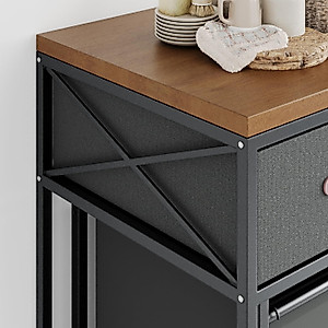 CJWD Rolling Laundry Basket Organizer on Wheels, Laundry Sorter Hamper 3 Section with Wheels Shelf and 2 Drawers, Rustic Brown and Black