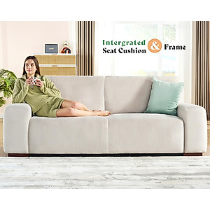 AMERLIFE Sofa, 89 inch Oversized Couch with Thick Armrest, Comfy Sofa Couch for Living Room-3 Seater Sofa in White Corduroy