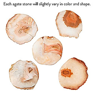 Main + Mesa Decorative Agate Slice Accent on Metal and Marble Stand, Marbled Orange