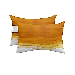 Recliner Head Pillow Ledge Loungers Chair Pillows with Insert Watercolor Orange and White Gradient Lumbar Pillow with Adjustable Strap Outside Patio Decorative Garden Cushion for Bench Couch, 2 PCS