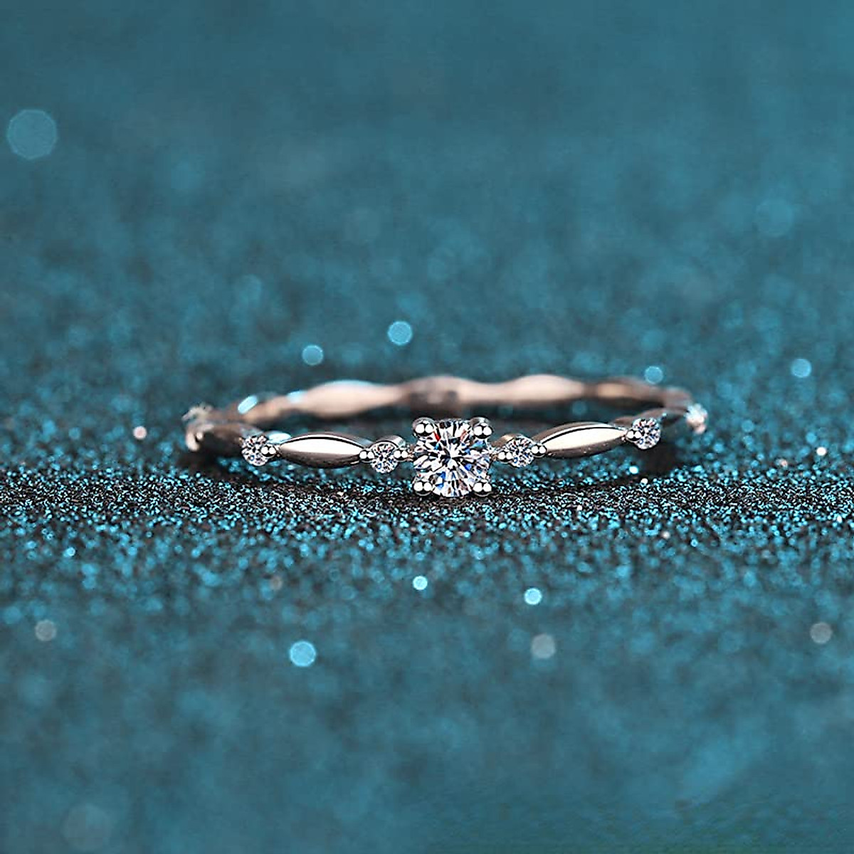 StarGems 0.1ct Moissanite 925 Silver Platinum Plated Four Prong Band Ring B4459-0.1ct-8