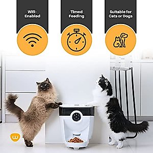 Feeder-Robot by Whisker (White with Smoke Hopper); Includes Backup Battery; Automatic Pet Feeder, WiFi Enabled, Feed Your Cat or Dog from Anywhere, Designed & Assembled in USA