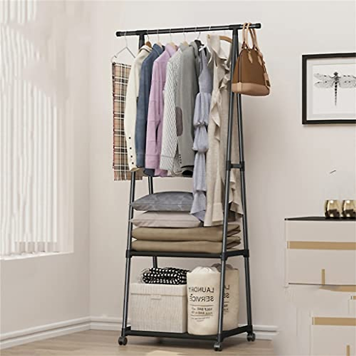 ZSEDP Floor Clothes hat Rack Storage Household Bedroom Clothes Storage Rack Clothes Rack with Wheels