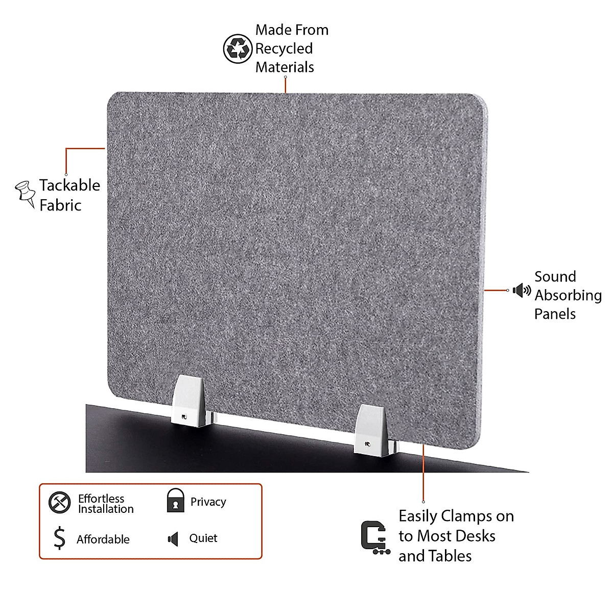 JSFURN Clamp-on 24 X 24 inch Desk Privacy Panel, Sound Absorbing Cubicle Desk Divider For Students, 2-Pack Acoustic Partition Grey, Office Cubicle, Classroom Dividers, Sound Proof Dividers