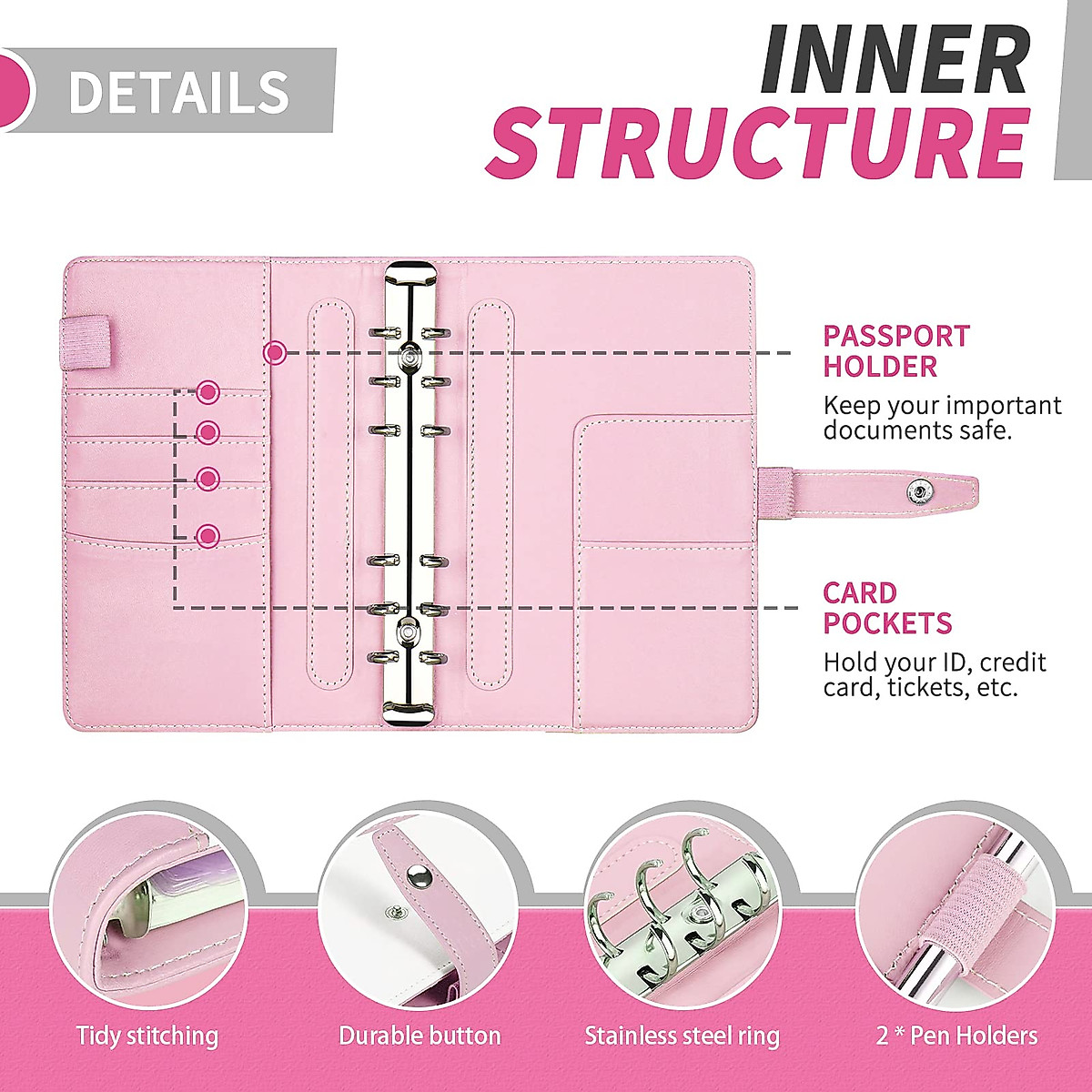 Onlyesh Budget Binder with Zipper Envelopes,Cash Envelopes for Budgeting,Money Organizer for Cash,Budget Binder with Cash Envelopes,28Pcs(Pink)