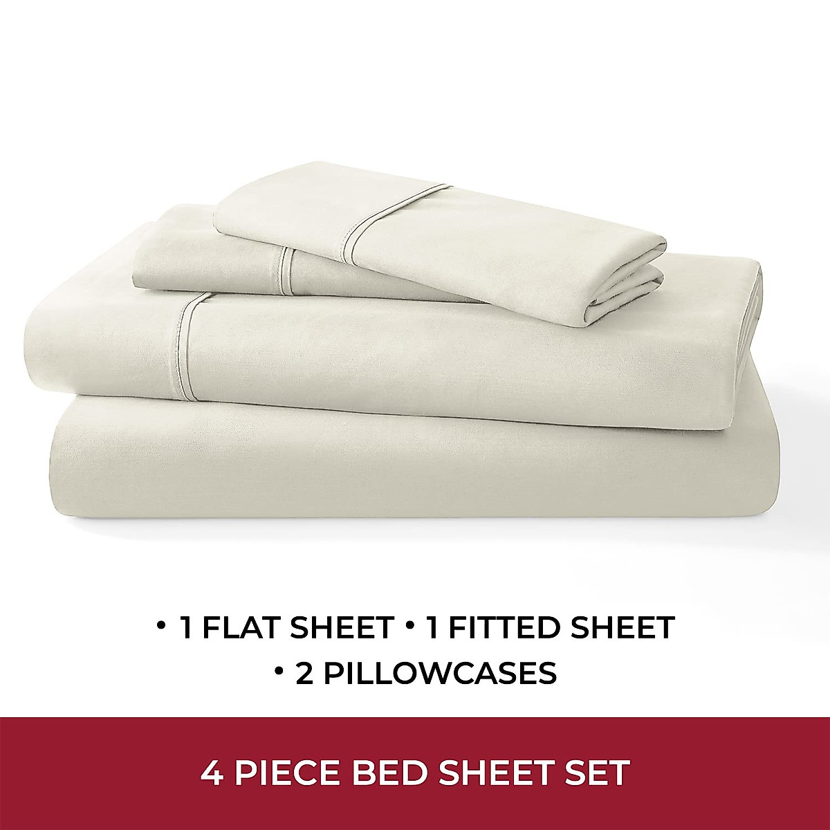 Mellanni 400 Thread Count Cotton Sateen Sheets Set - 4 Piece White Bed Sheets Set - Fits Mattresses up to 16" Deep - Cooling Sheets for Hot Sleepers (Full, Ivory)