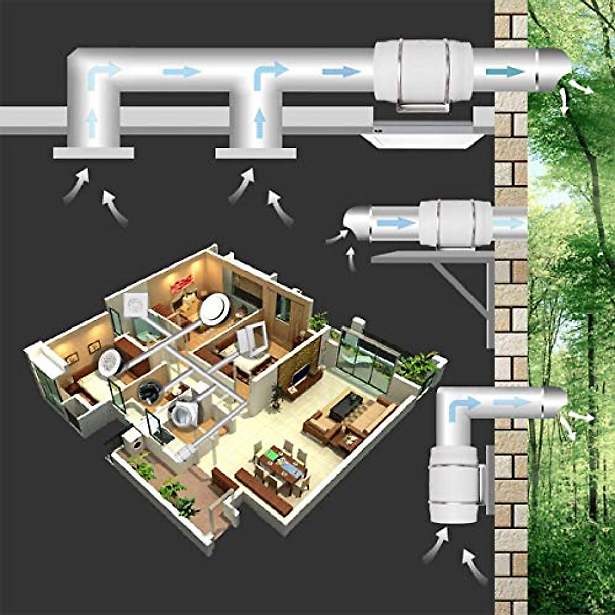 Hon&Guan P4 Quiet 4 Inch Inline Duct Fan, Upgrade Motor & Low Noise Ventilation Exhaust Fan for Heating Cooling Booster, Grow Tents, Hydroponics