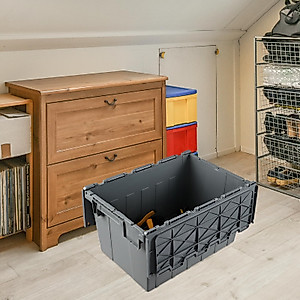 Xeabia 15 Gallom Industrial Plastic Storage Tote with Hinged Attached Lid, Flip Lid Plastic Storage Container, Gray, 4 Packs