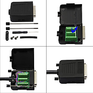 CERRXIAN DB25 Breakout Board, DB25 Male D-SUB Connector to DB25 Screw Solderless Wiring Terminal Module Breakout PCB Board Kits with Plastic Case (M Black)