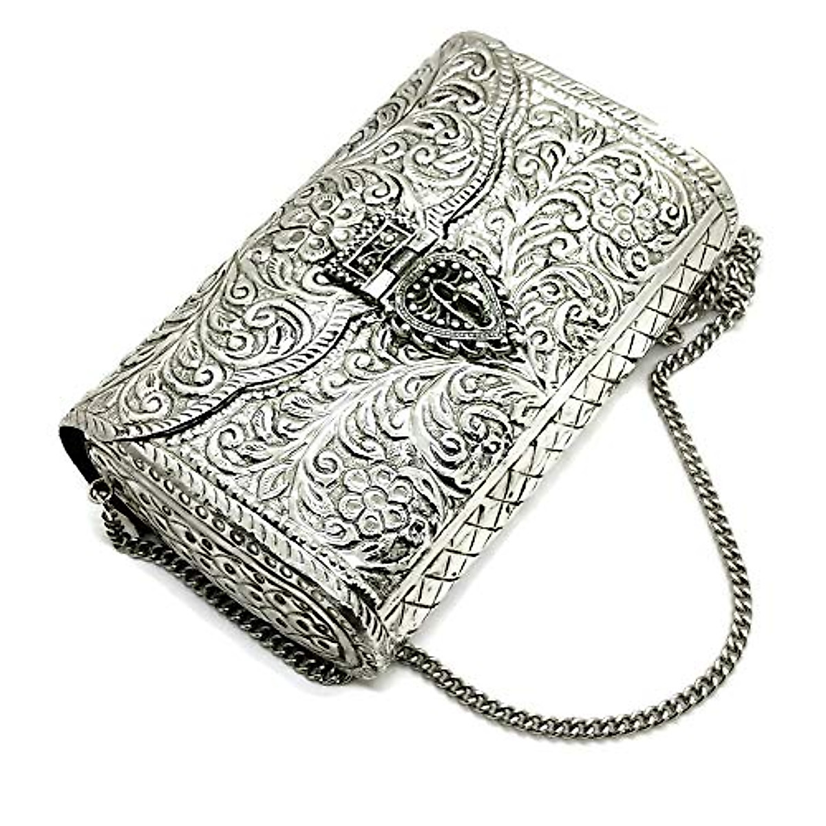 Brass Metal Bag Purse Vintage Style Brass Purse antique clutch Ethnic clutch Handmade Women metal clutch Bag (Silver)