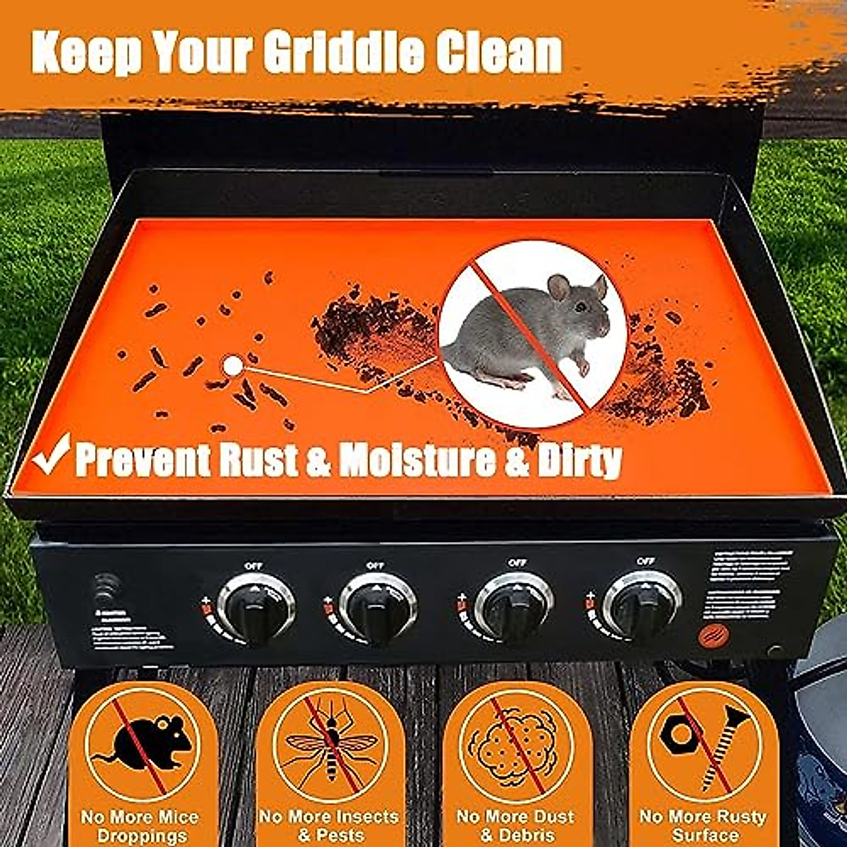Sharllen Silicone Griddle Mat for Blackstone 17"Griddle, Heavy Duty Food Grade Silicone Mat Cover Protect Your Griddle from Rodents, Insect, leaves and Rust - All Season BBQ Grill Protective Cover