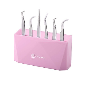 Pretty memory Lash Tweezer Holder 6 Holes Tweezer Holder for Eyelash Extensions Tweezer Stand Display Storage Eyelashes Extension Supplies Lash Accessories Tools, Pink